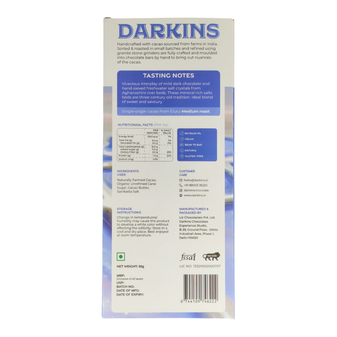 56% Artisanal Dark Chocolate with Sanikatta Salt – Darkins Chocolates