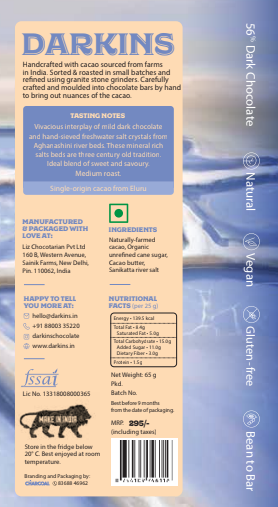 56% Artisanal Dark Chocolate with Sanikatta Salt – Darkins Chocolates